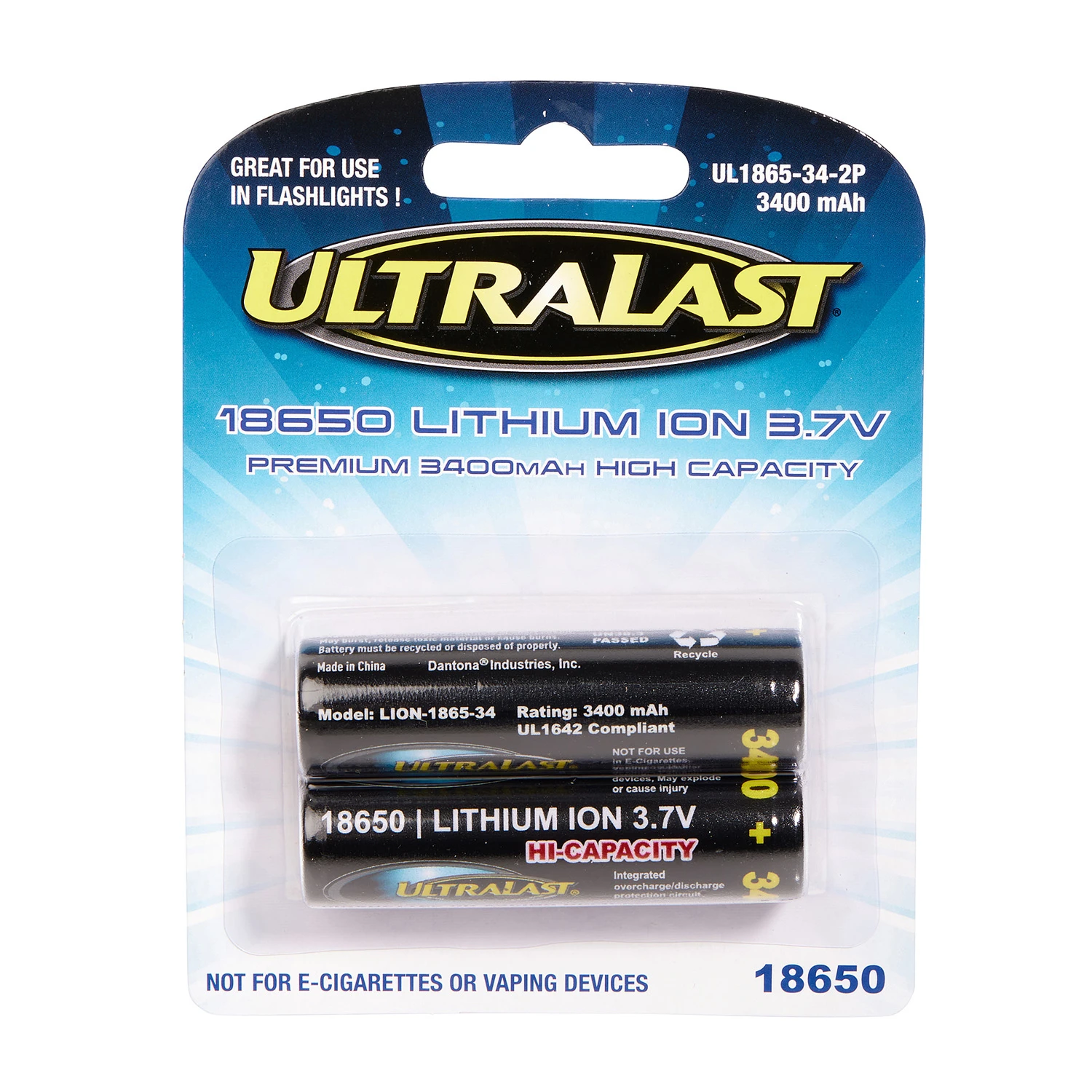 ULTRALAST UltraLast Lithium Ion 18650 3.7 V 3400 mAh Rechargeable ...