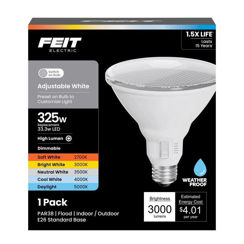 Feit Electric Par38 E26 Led Bulb Adjustable White 325 Watt Equivalence ...