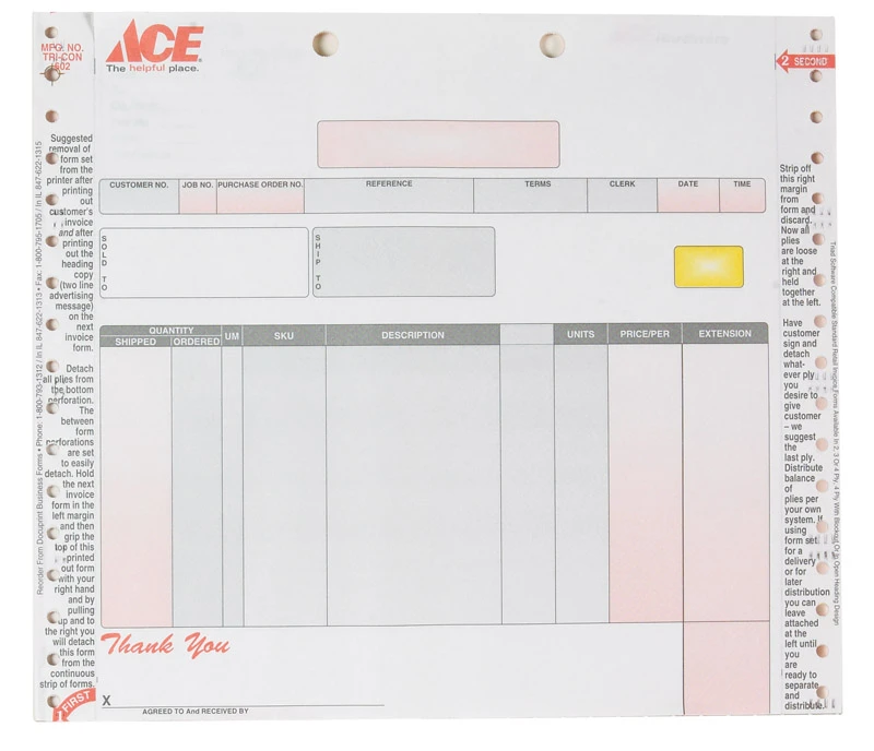 Ace Centurion 8-1/2 in. W x 9-3/4 in. L Invoices 1000 pk | Gorhams