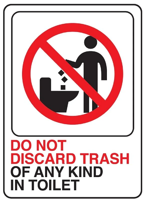 Hy-Ko D-25 Deco Sign, DO NOT DISCARD TRASH OF ANY KIND IN TOILET, White ...