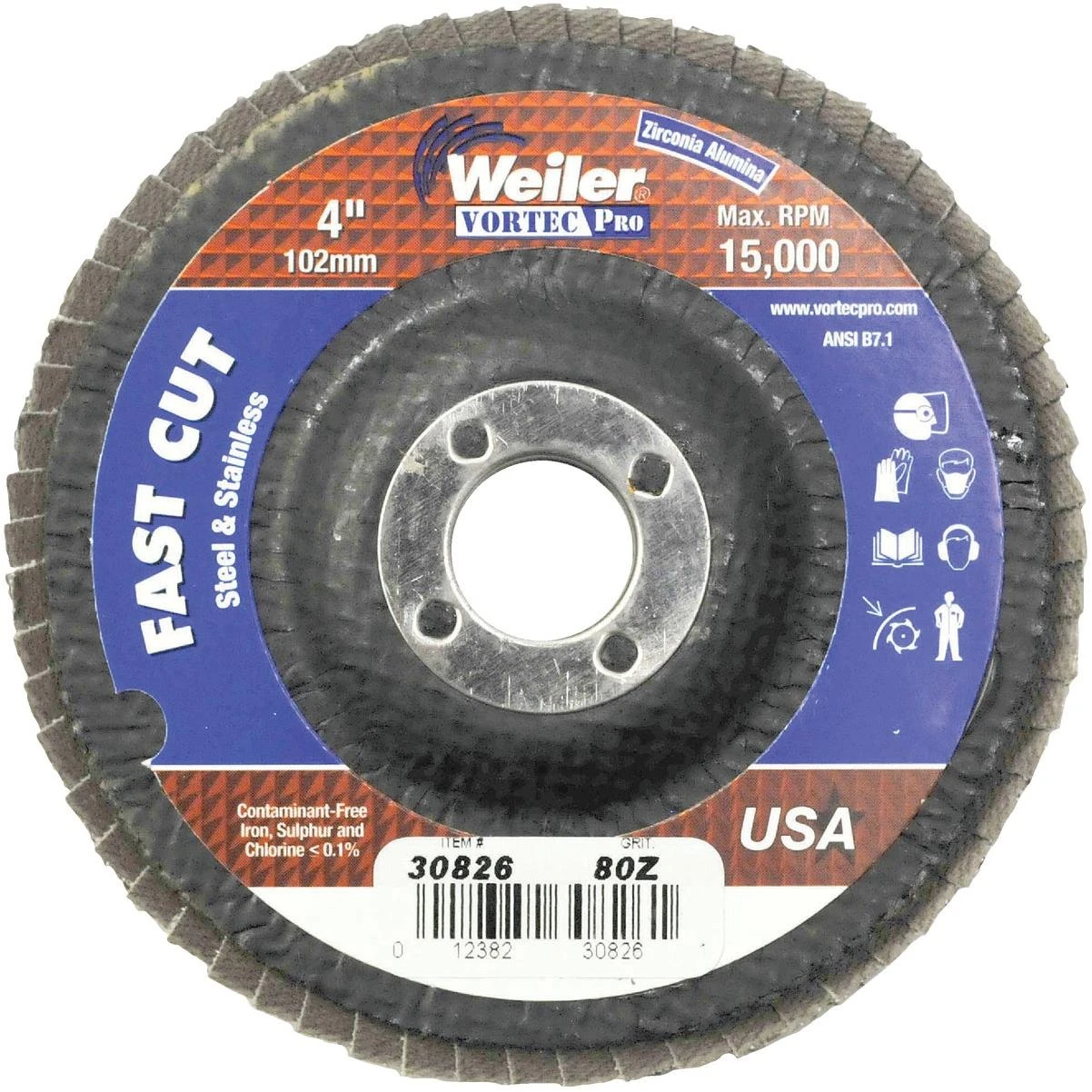 Weiler Vortec 4 In. x 5/8 In. 80-Grit Type 29 Angle Grinder Flap Disc ...