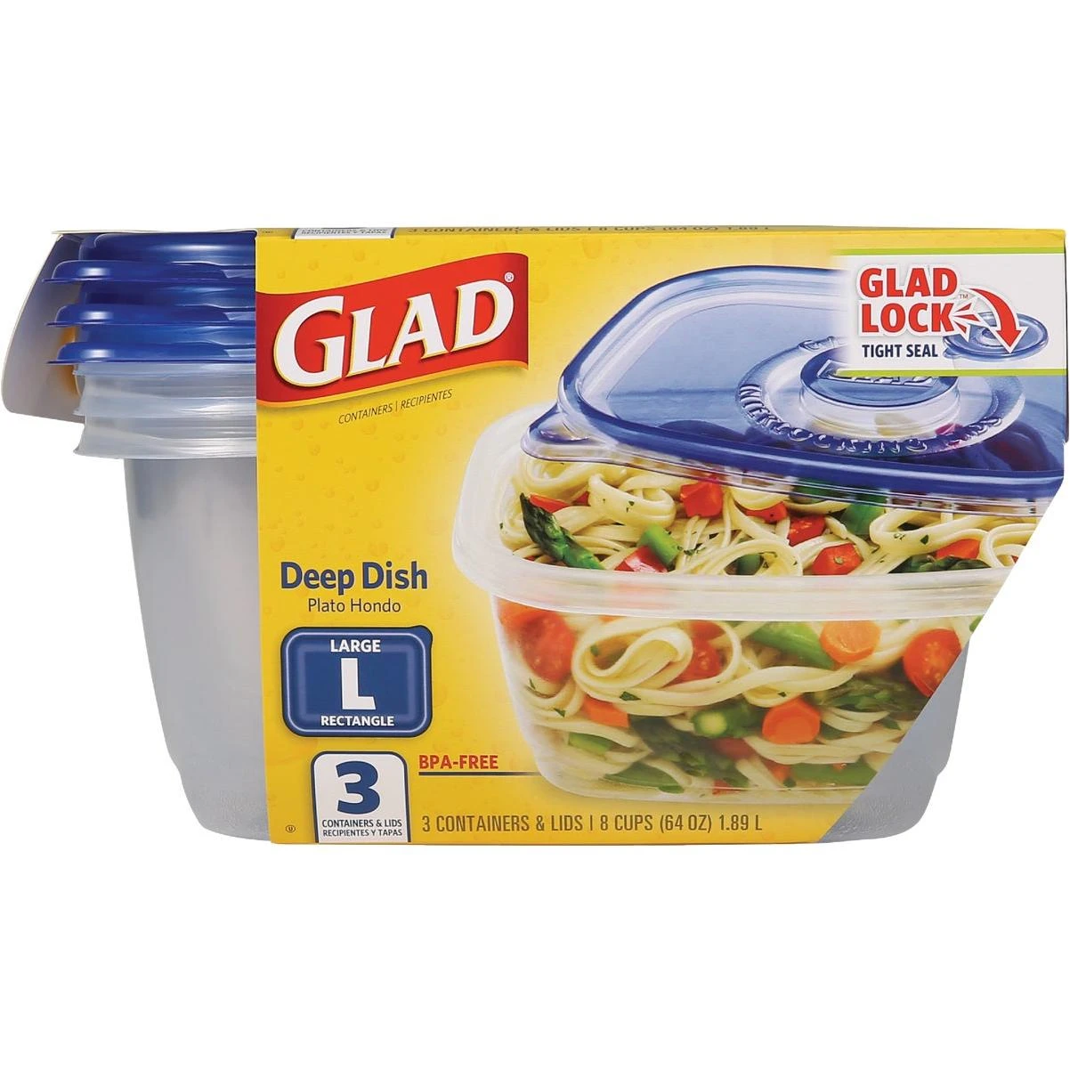 Glad 64 Oz. Clear Rectangle Deep Dish Container (3-Pack) | Grass Valley