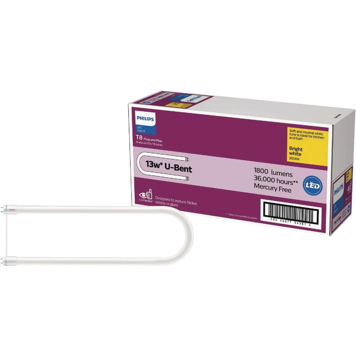 Philips InstantFit 32W Equivalent U-Bent T8 Type A Bright White LED ...