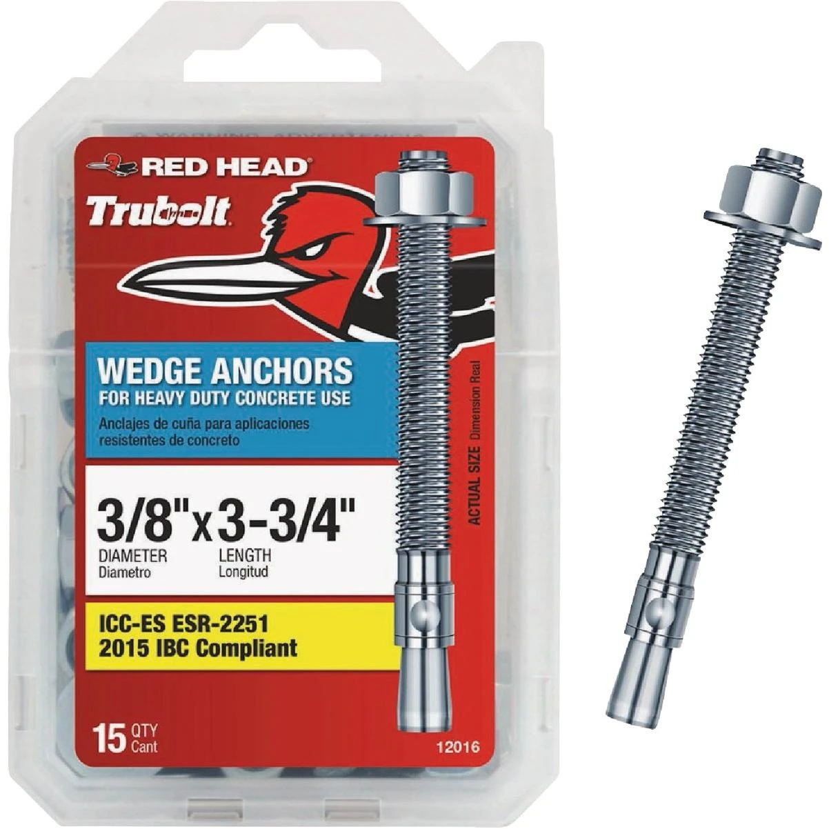 Red Head 3/8 In. x 3-3/4 In. Concrete Wedge Anchor (15 Ct.) | Elitsac, Inc.
