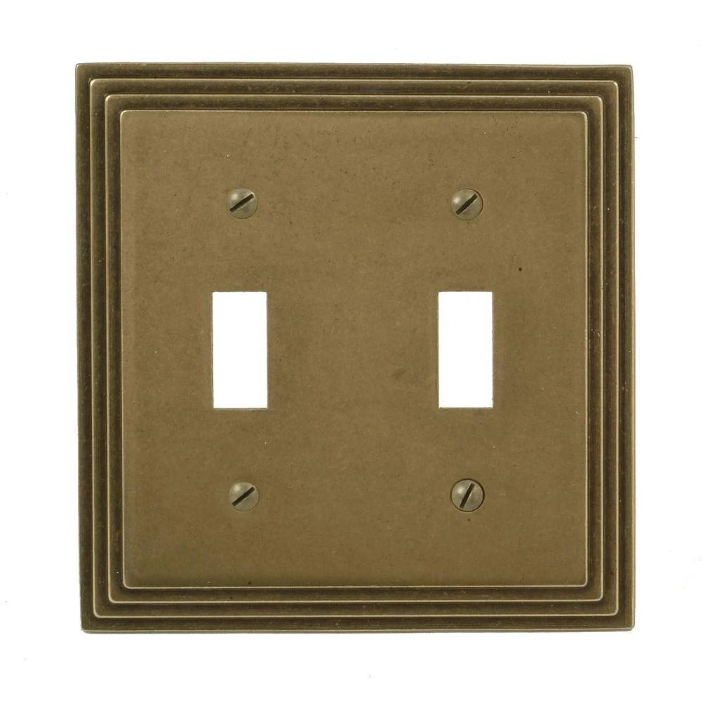 Amerelle Steps 2-Gang Toggle Wall Plate - Rustic Brass | Busy Beaver