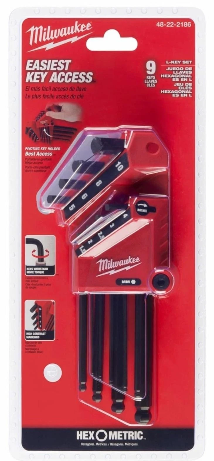 Milwaukee Electric - 9-Key Ball END L-Style HEX Key Set - Metric ...