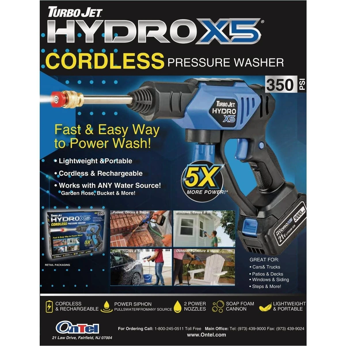 TURBO JET Turbo Jet Hydro X5 350 PSI Cordless Power Cleaner with 21V ...